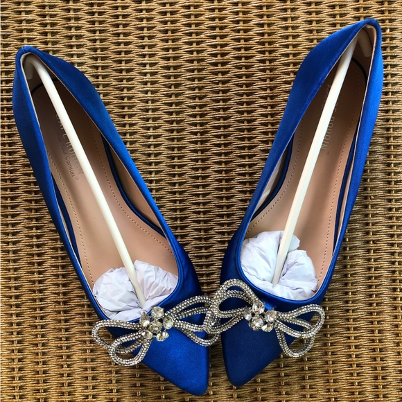 Cape Robbin | Shoes | Blue Satin Flats With Rhinestone Bow | Poshmark